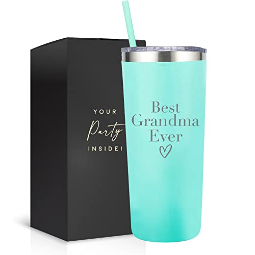 Best Grandma Ever Tumbler- 22oz BPA Free Tumbler Travel Mug with Straw and Lid- Best Grandma Gifts - Best Grandma Tumbler for Mothers Day Tumbler for Grandma - Best Grandma Water Bottle