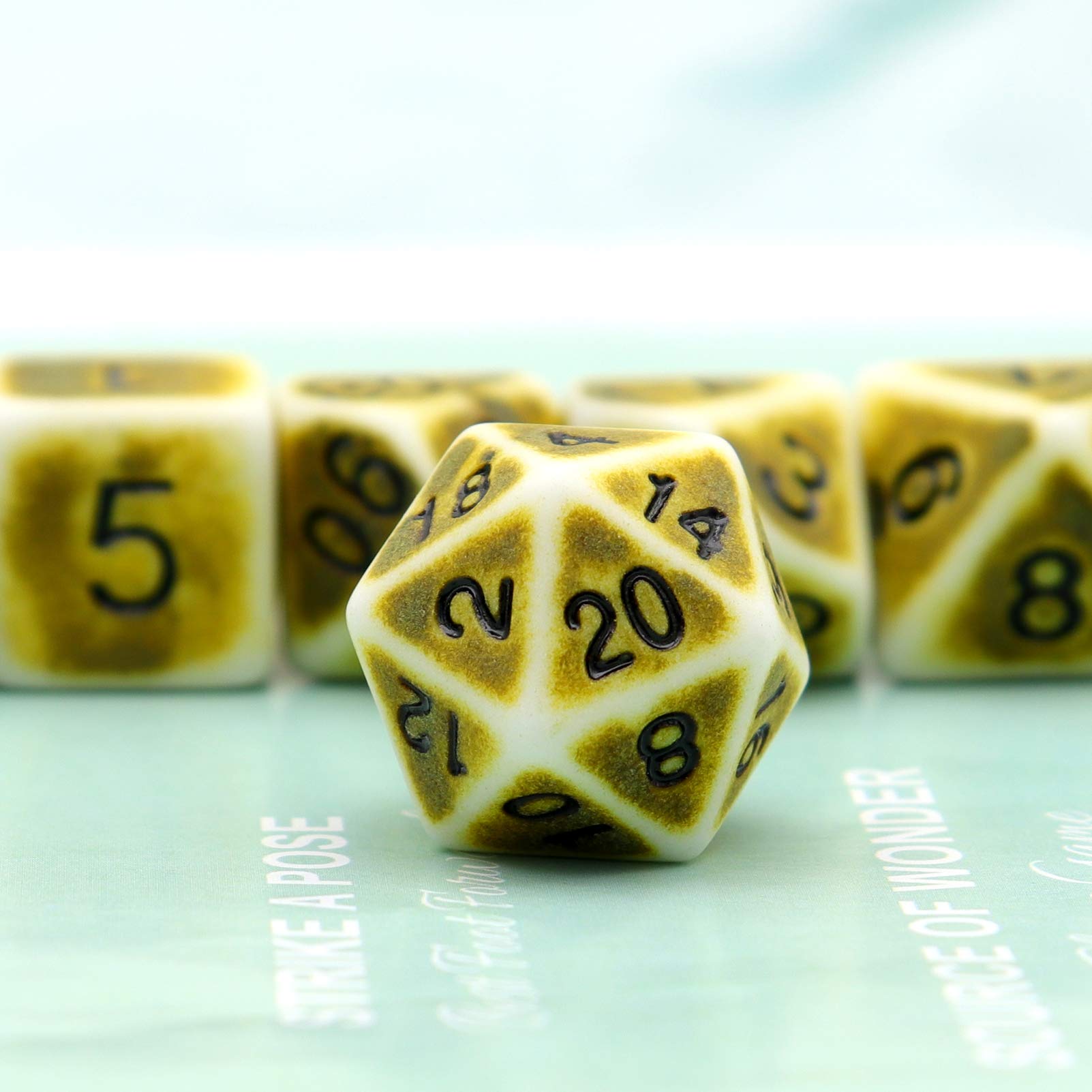 Haxtec Ancient Bone DND Dice Set 7PCS Yellow Polyhedral Dice for Dungeons and Dragons Pathfinder RPG
