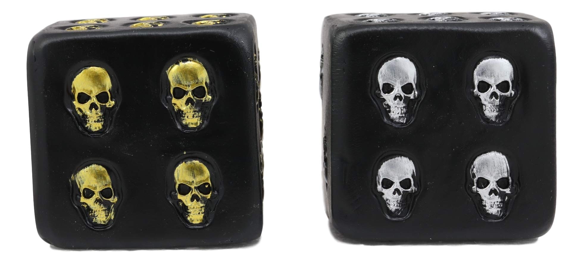 Ebros Oversized Large Decorative 2.25"High Cube Silver And Gold Skull Face Gaming Dice Set of 2 In Matte Black Finish As Ossuary Macabre Spooky Halloween Decor Sculpture Of Graveyard Skulls Skeletons