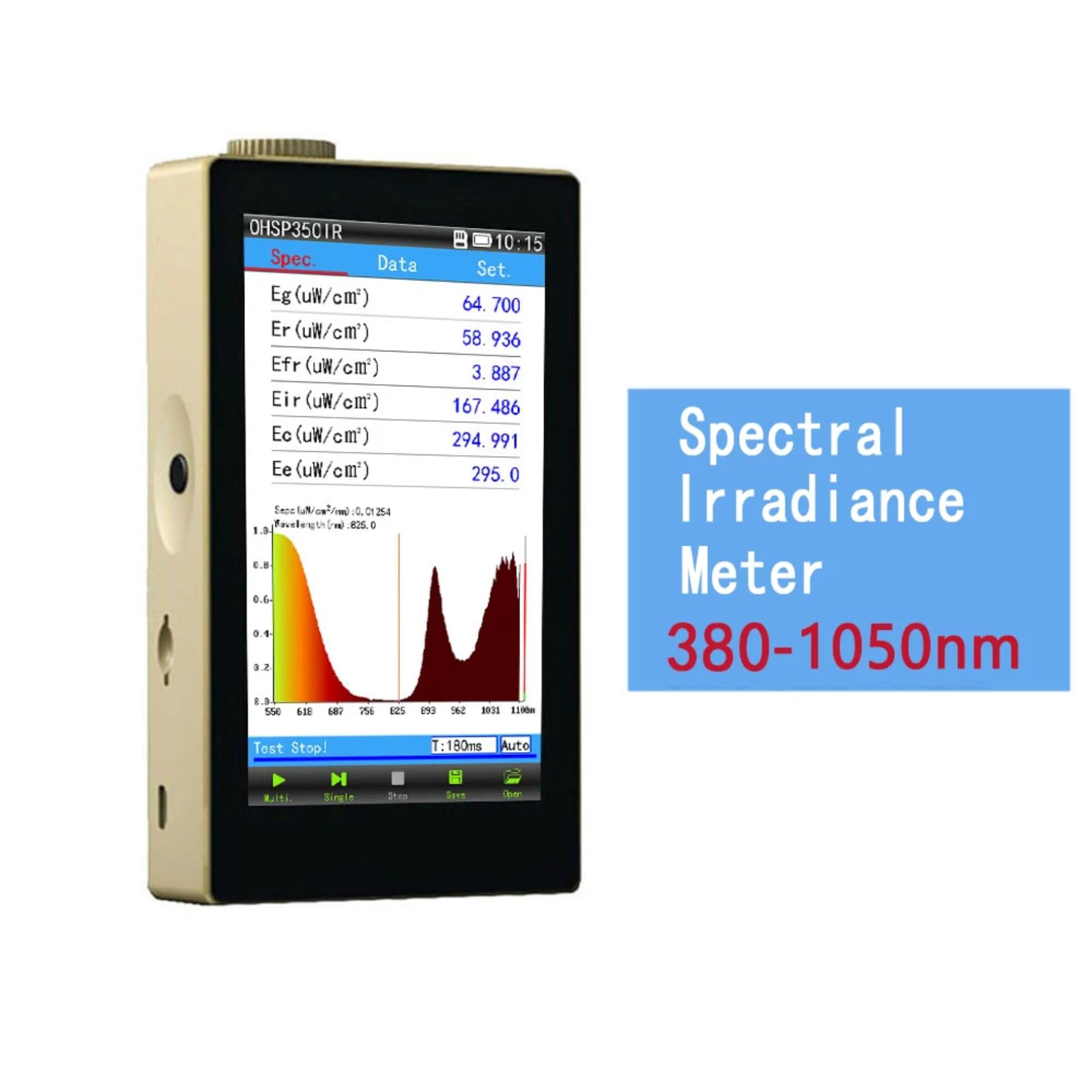 Handheld Spectrometer 380-1050nm LED Wavelength Meter with 5'' LCD, 2nm Resolution, Portable NIR & Visible Light Tester with PC Software