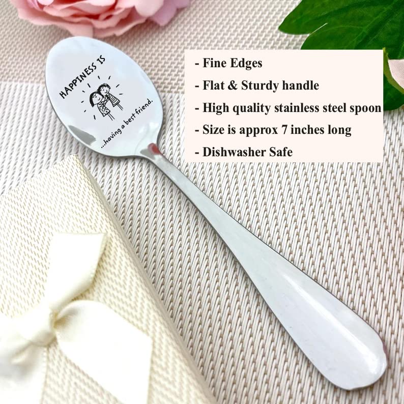 BIGEVENTS Happiness is having a Best friend Spoon Engraved teaspoons coffee spoon coffee spoons my peanut butter spoon Silver 7 A1 A1