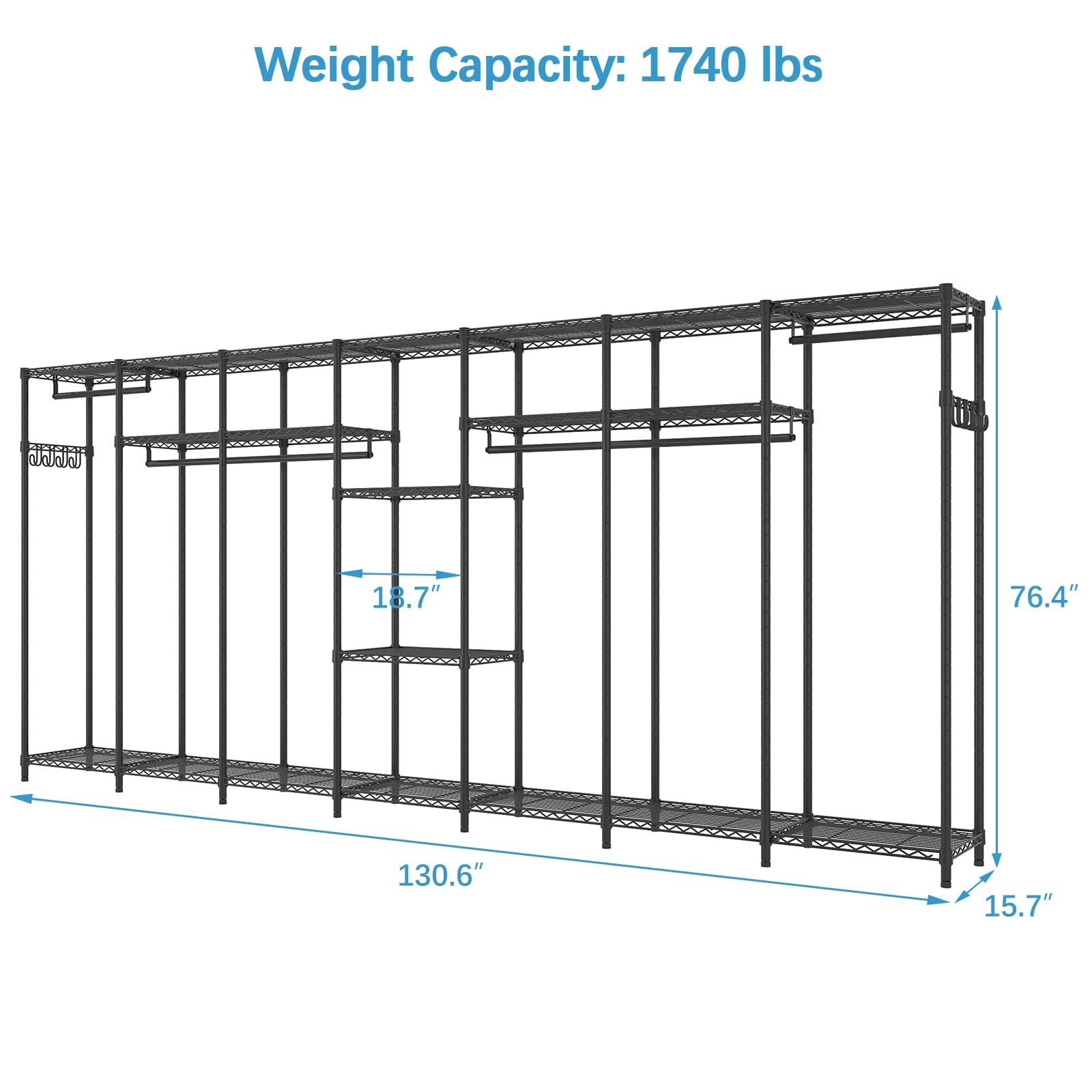 VIPEK Extra Large Garment Rack Heavy Duty Clothes Rack Freestanding Portable Closet Large Closet for Bedroom Storage Wardrobe Closet Organizer Wire Clothing Rack for Hanging Clothes Load 1740lbs