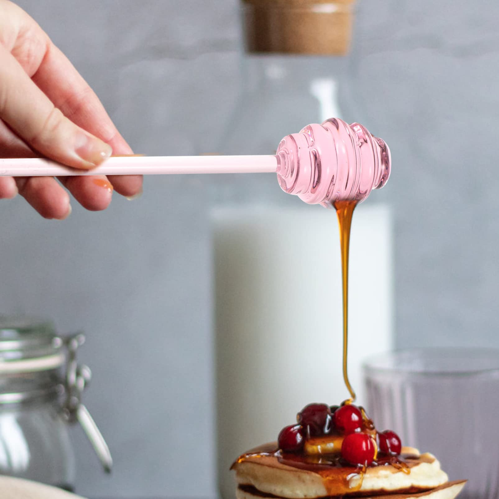 BESTonZON Honey Stirrer Honey Jar Dipper Honey Dipper Syrup Dippers Coffee Honey Twirler Kitchen Stirring Rod Honey Stick Cocktail Stirrers Multi-function Stirring Stick Glass Mix Honeycomb