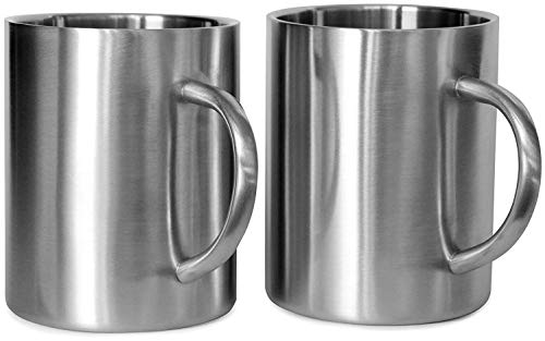 Stainless Steel Double Walled Mugs: 100% BPA Free,15 oz Metal Coffee & Tea Cup Mug - Insulated Cups with Handles Keep Drinks Hot or Cold Longer - Durable for Camping - Set of 2 Shatter Proof Mugs