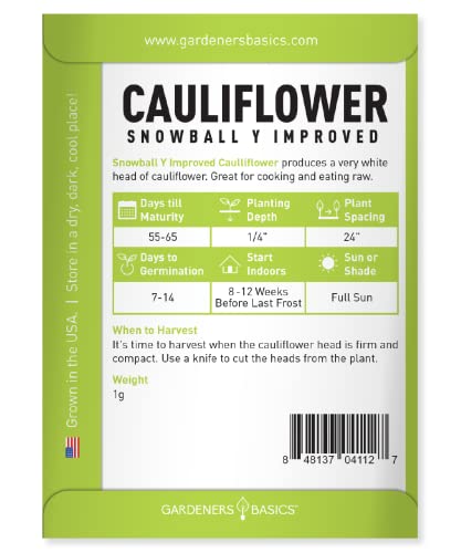 Cauliflower Seeds for Planting - (Snowball Y Improved) is A Great Heirloom, Non-GMO Vegetable Variety- 1 Gram Seeds Great for Outdoor Spring, Winter and Fall Gardening by Gardeners Basics