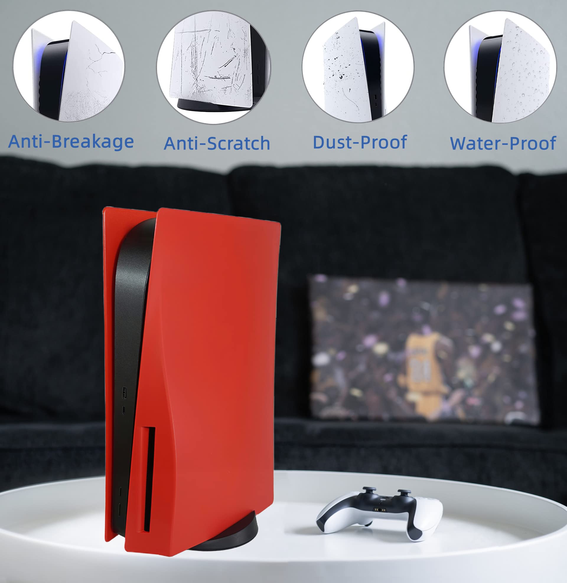 Disc Edition Face Plates Cover Skins Shell Panels for PS5 Console, Playstation 5 Accessories Faceplate Protective Shell Replacement Plate Dustproof Anti-Scratch (Disc Red)