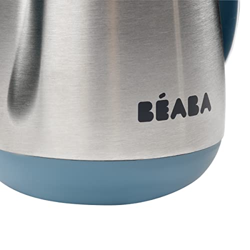 Beaba Stainless Steel Straw Sippy Cup, Sippy Cup with Removable Handles, Sippy Cup with Straw, 8+ months, 8.5 oz (Rain)
