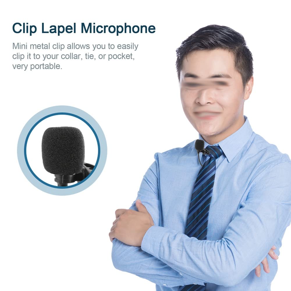 BHVXW Lavalier Microphone Mini Lapel Recording Live Streaming Microphone 50UHF for Camcorder Smartphone Laptop 50m Range