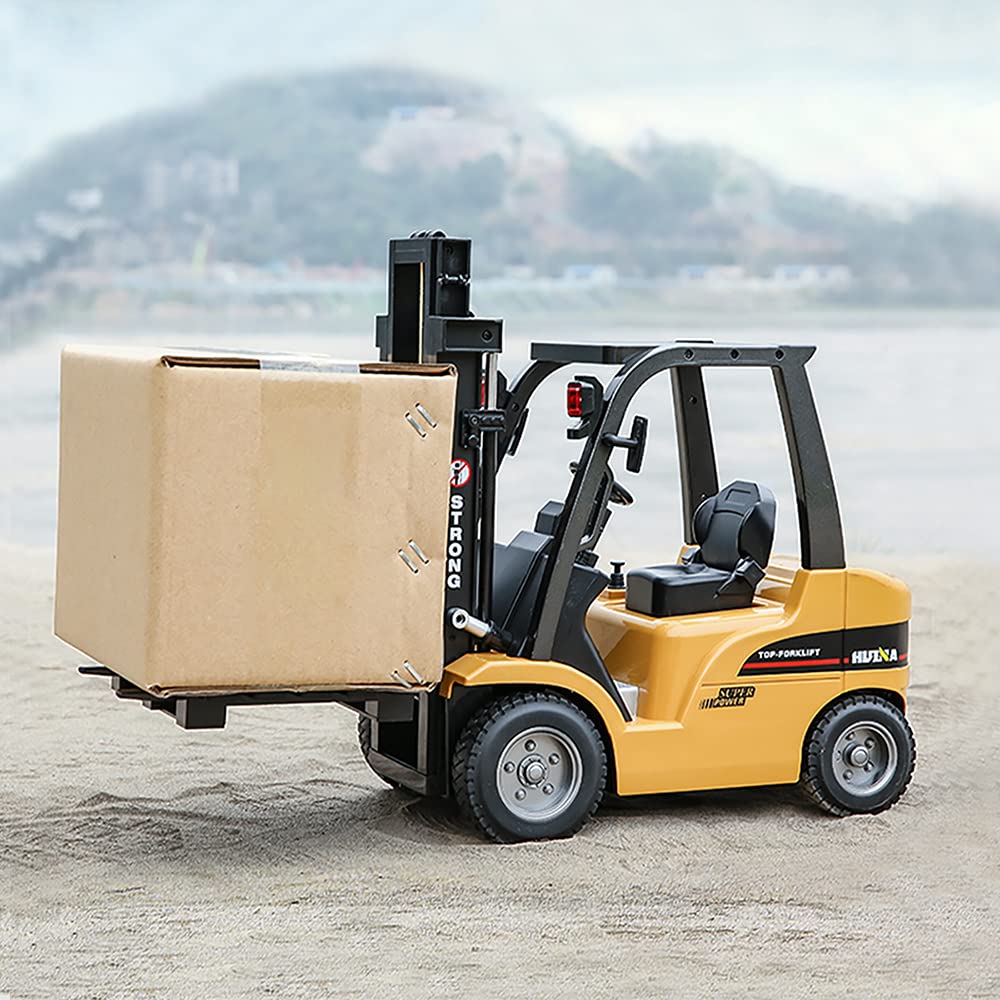 Mostop Remote Control Forklift 1/10 Scale RC Forklift with Metal Carrier Slab, 2.4Ghz RC Construction Engineering Forklift Toy Warehouse Truck Vehicle 10 Channel Toy Forklift with 2 Pallets & Lights
