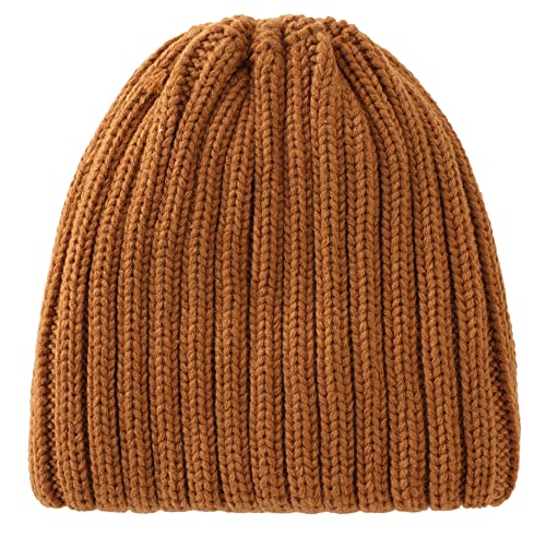 Connectyle Knit Beanie Hat for Women Acrylic Winter Hats Ribbed Warm Cuffed Skull Ski Cap Brown