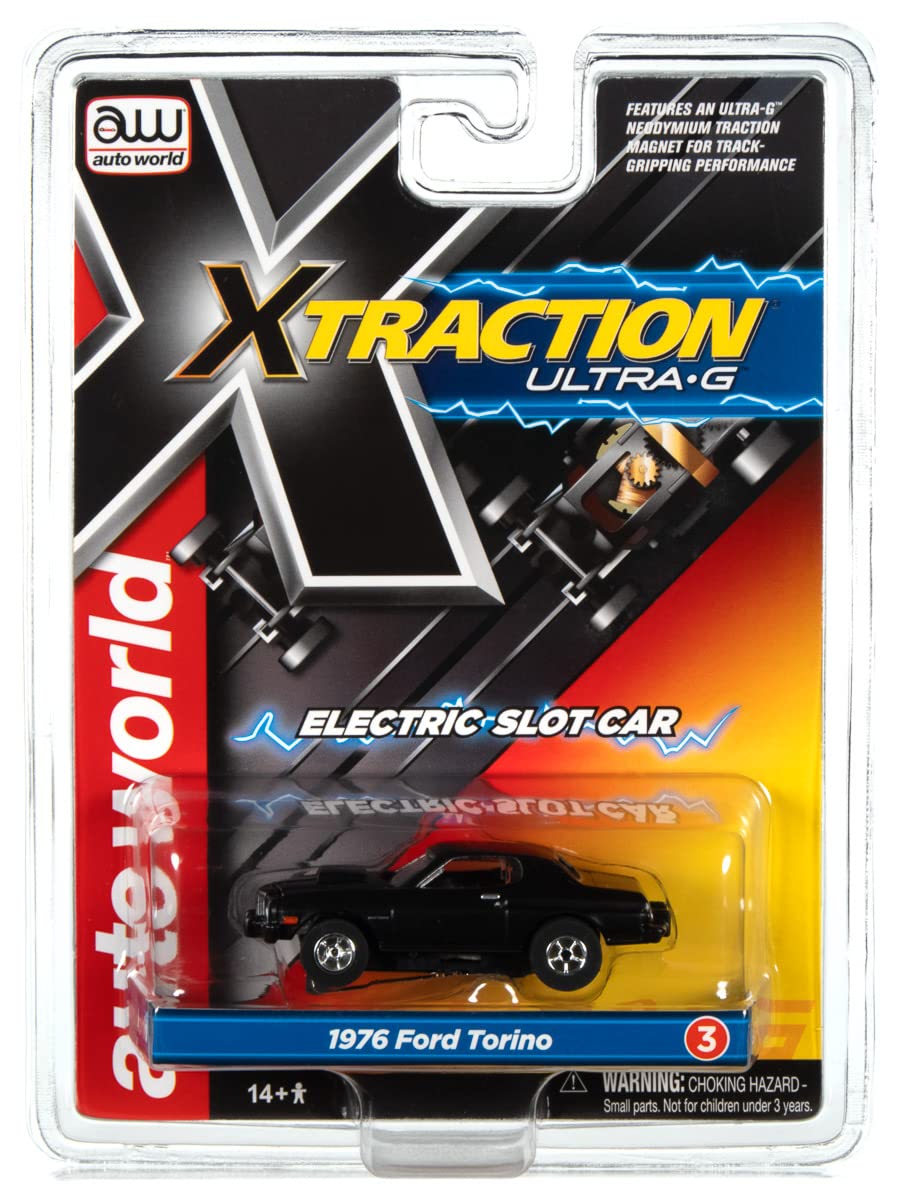 Auto World Xtraction R34 1976 Ford Torino Black HO Scale Slot Car