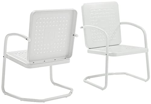 Crosley Furniture Bates 2-Piece Outdoor Chair Set, Retro Metal Patio Chairs for Dining, Porch, Deck, Balcony, White Gloss