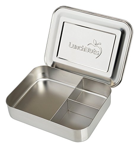 LunchBots Large Trio Stainless Steel Lunch Container -Three Section Design for Sandwich and Two Sides - Metal Bento Lunch Box - Eco-Friendly - Stainless Lid - Staineless Steel