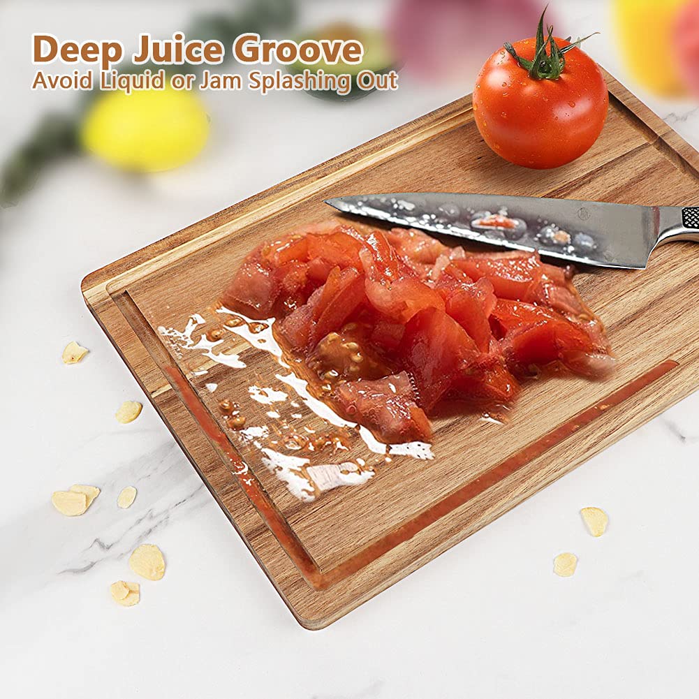 AIDEA Acacia Wood Cutting Board, Cutting Boards for Kitchen Chopping Board with Handle Set of 3 for Meat/Vegetables/Fruits
