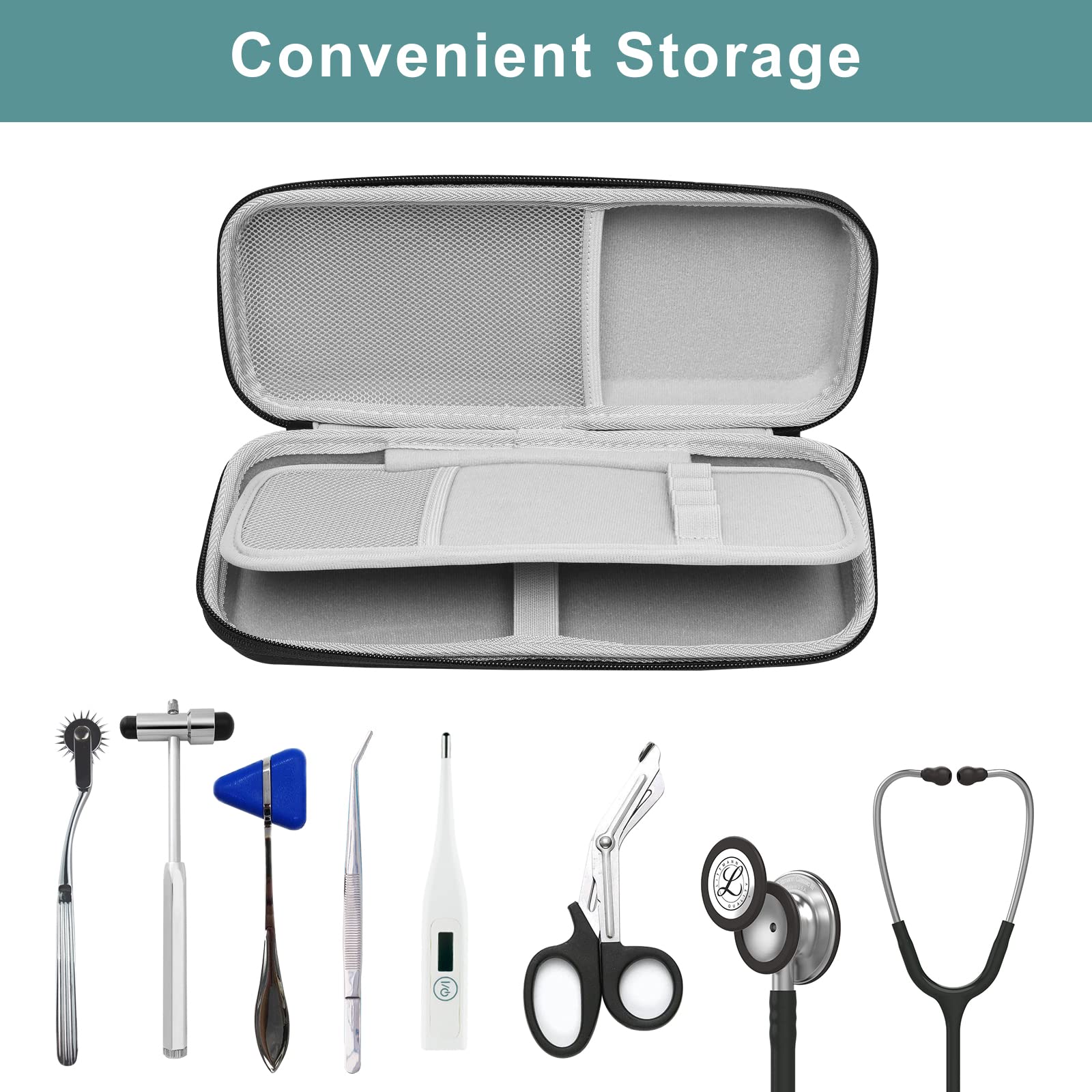 MOSISO Stethoscope Case, Stethoscope Storage Bag Case Travel Organizer Compatible with 3M Littmann Classic III/Lightweight II S.E/Cardiology IV/MDF Acoustica Stethoscopes and Accessories, Black