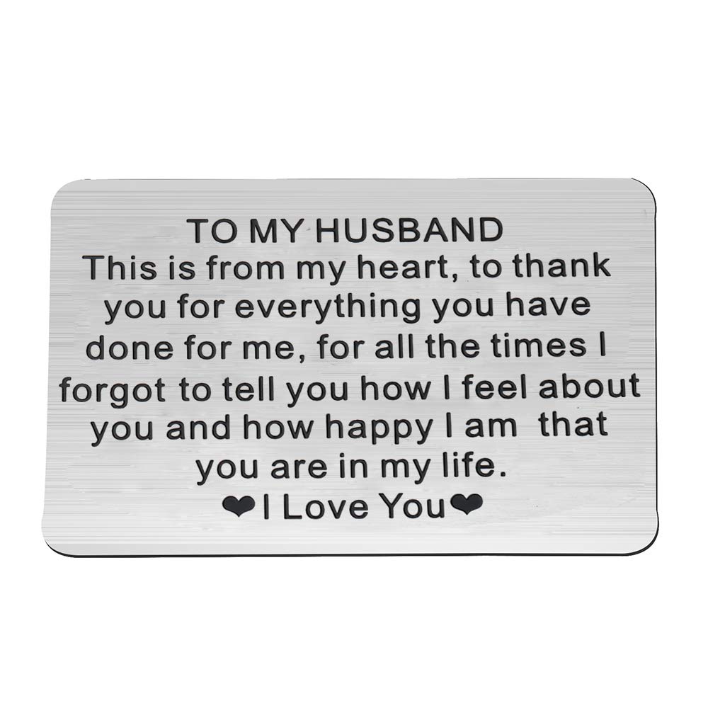FUSTYLE Metal Wallet Card Insert Anniversar Gif for Husband Engraved Love Note Card You Are In My Life I Love You (silver)