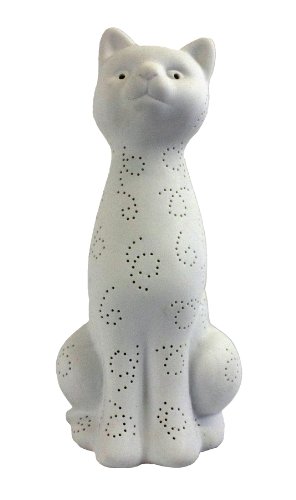 Simple Designs LT3056-WHT White Porcelain Animal Shaped Table Lamp, Kitty Cat