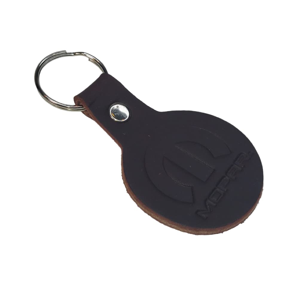 Mopar Logo 2" Round Leather Keychain Handmade in Detroit, Licensed and Authentic (Burgundy)
