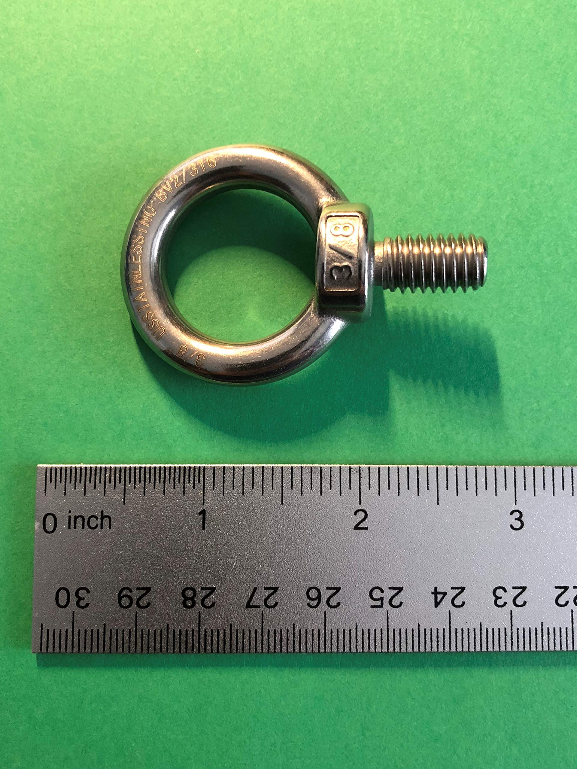 US STAINLESS Stainless Steel 316 3/8" Lifting Eye Bolt 3/8" UNC Marine Grade Pitch of 16