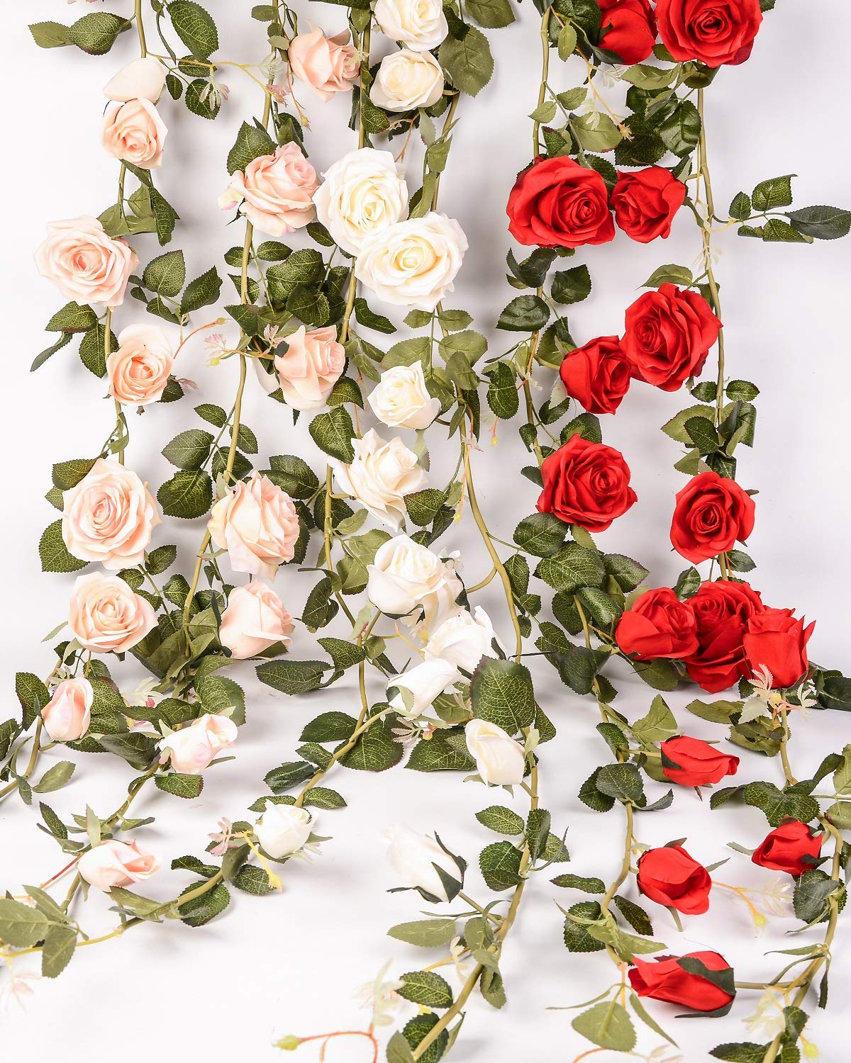 LUSHIDI 5.9Ft Artificial Rose Vine Silk Flower Garland Hanging Vines Home Outdoor Wedding Arch Garden Wall Decor,Pack of 1 (Pink)