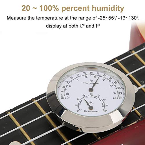 Guitar Case Hygrometer,Hygrometer Thermometer for Humidor Violin,Round Alloy Digital Thermometer Hygrometer Humidity Temperature Meter for Violin Guitar Case for Indoor and Outdoor(Silver)