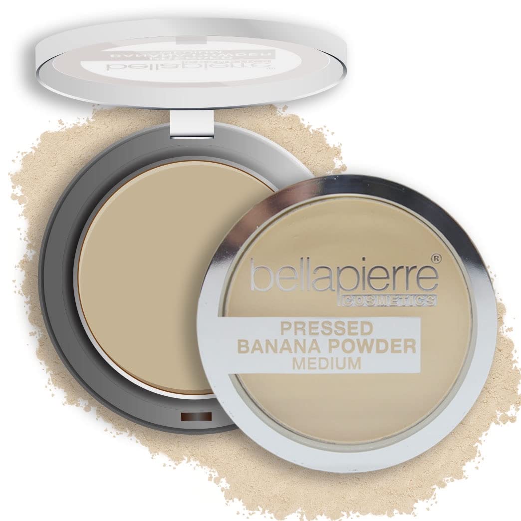 bellapierre Pressed Banana Setting Powder | Lightweight Color Corrector | Eliminates Dark Under Eye Circles & Redness | Talc-Free Powder | Compact Matte Banana Powder - Medium - 0.28 Oz