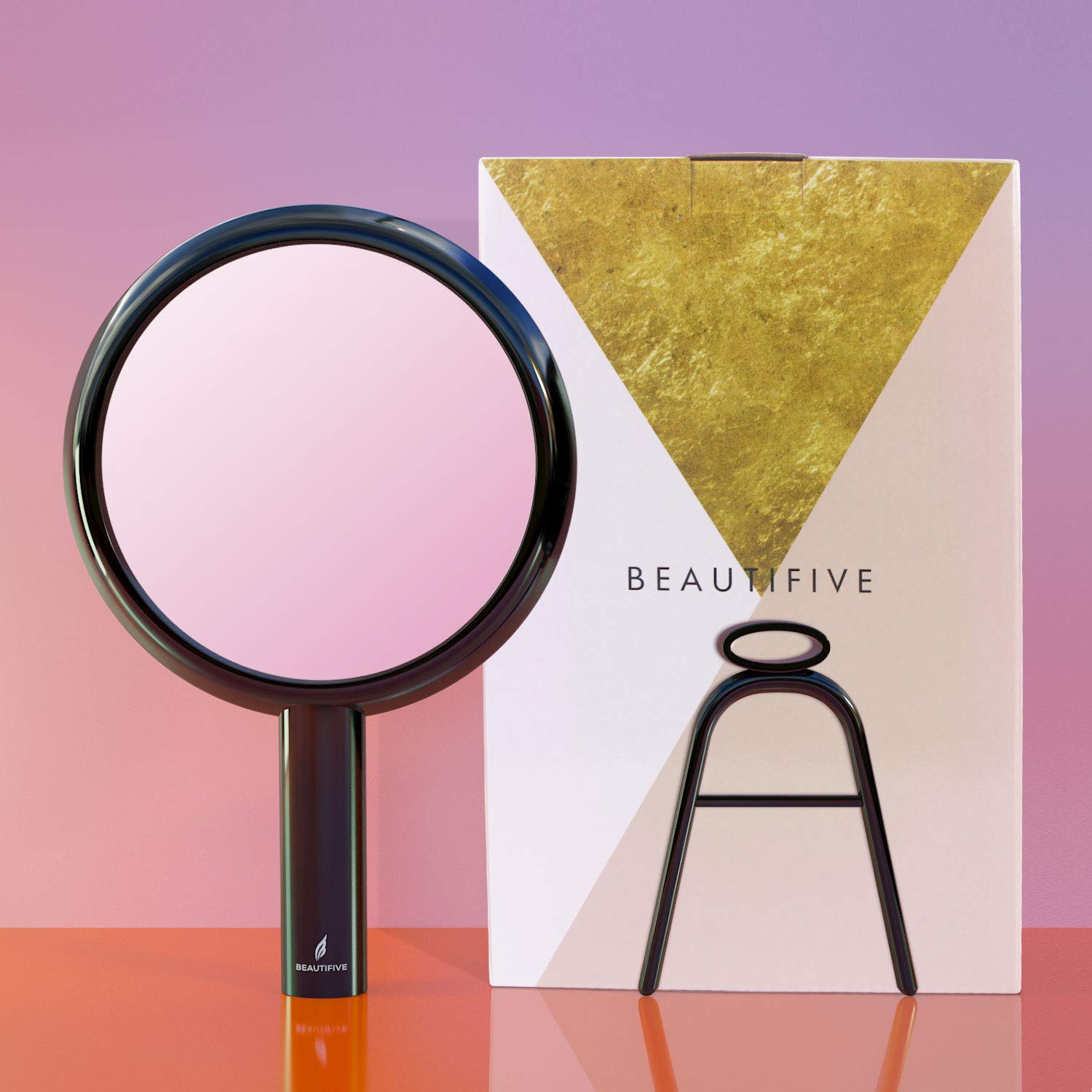 Beautifive Hand Mirror, Hand Held Mirrors with Adjustable Handle,1x/10x Magnifying Double Sided Handheld Makeup Mirror with Stand for Vanity Beauty Travel Table Desk Shaving Bathroom (Black)