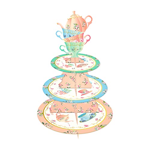 CC HOME Tea Party Cupcake Stand 3 Tier Tea Party Party Supplies Cake Stand for Kids Birthday Party Decorations Tea Party Theme Party Baby Shower Birthday Party Supplies