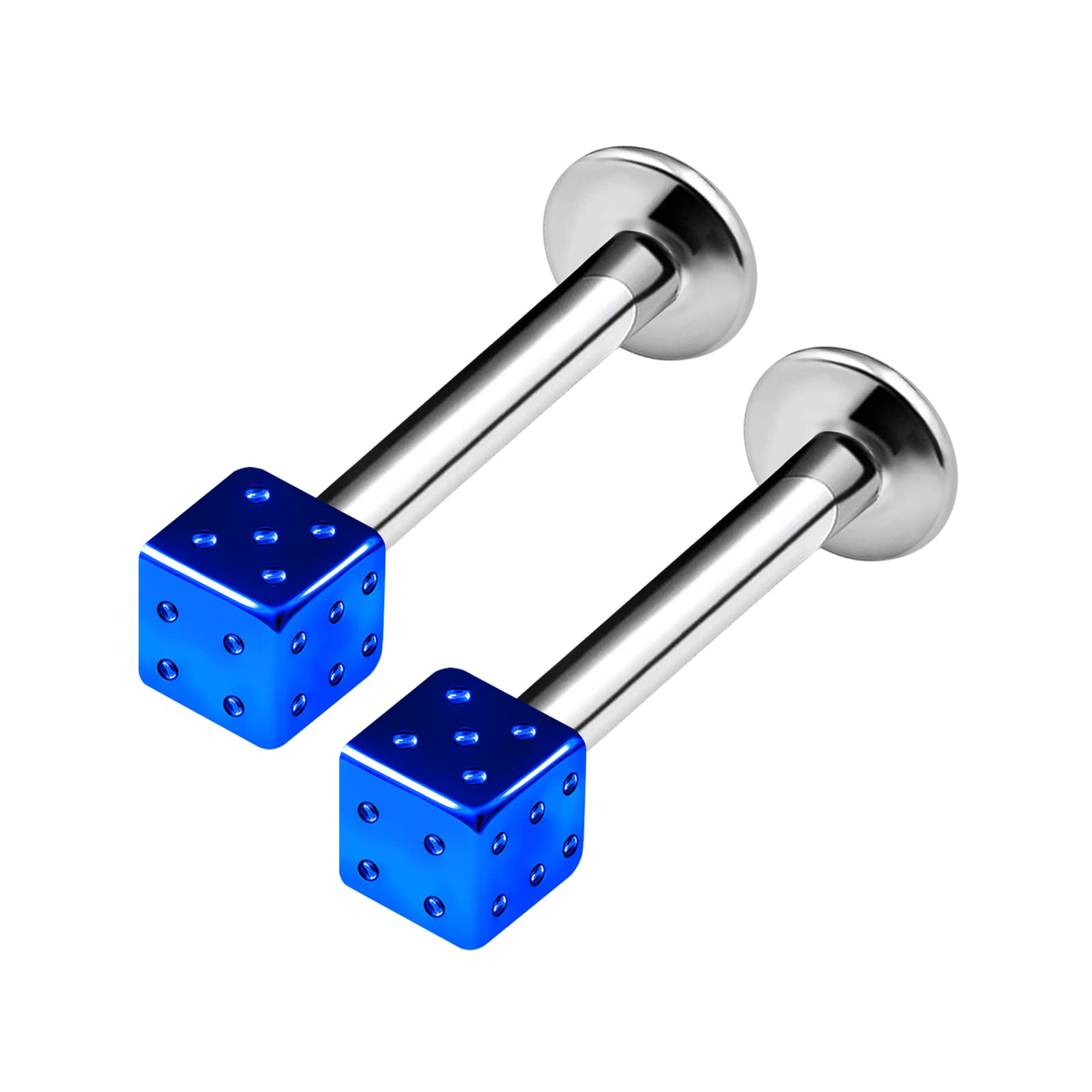 BanaVega 2PCS Stainless Steel Labret Lip Rings 14 Gauge 1/2 12mm 4mm Rainbow Dice Lobe Monroe Earring Snake Bite Piercing Jewelry 8396, 2pcs Rainbow 12mm