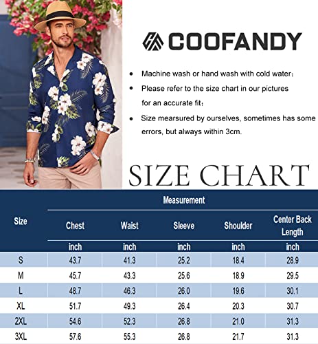 COOFANDY Men Hawaiian Shirts Flower Long Sleeve Beach Shirt Relaxed Fit Tropical Button Up Shirt for Summer Navy Blue XXL