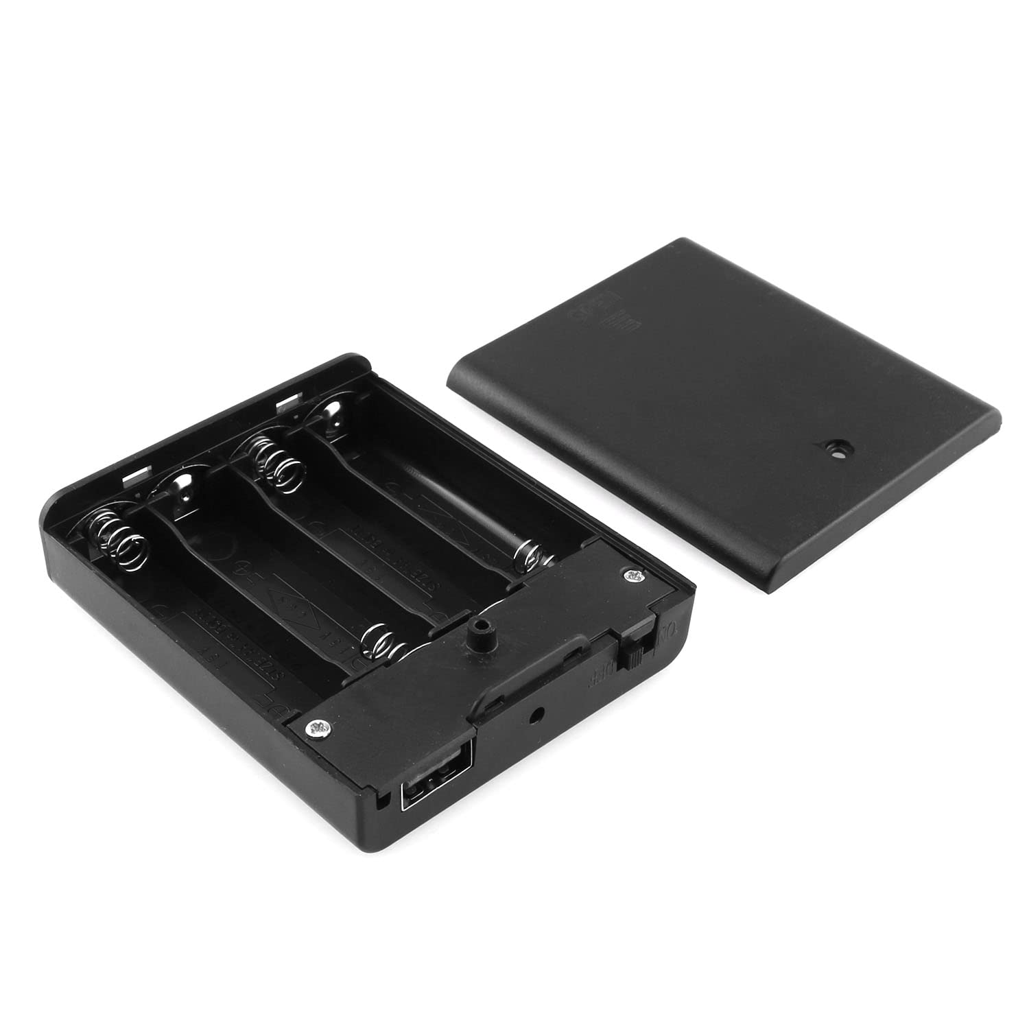 DGZZI 4xAA Battery Box 4 Slots AA Black Battery Storage Cases with Cover ON/Off Switch and USB Female Socket Battery Holder