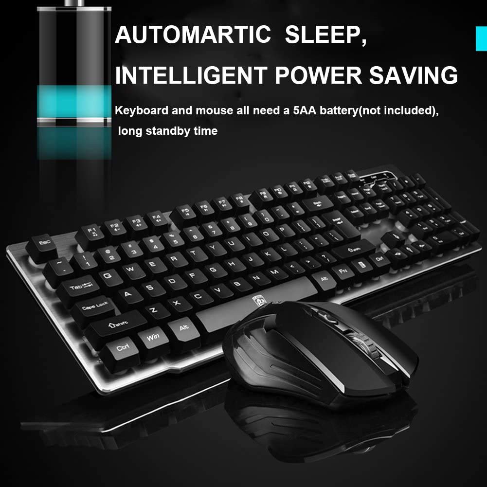 Wireless Mechanical Feel Keyboard and Mouse Set,2.4Ghz Cordless Gaming Keyboard for Laptop Desktop PC Strong Compatible with Windows,ios,Android(above 4.0),etc -No Backlight
