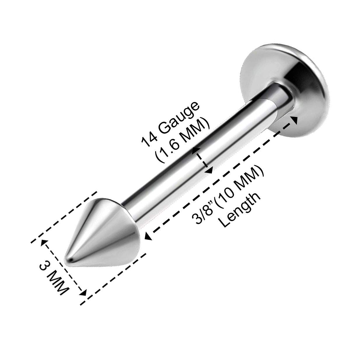 BanaVega 4PCS Stainless Steel Black Lip Ring Studs 14g 1/2 12mm 3mm Ball Spike Monroe Earrings Vertical Labret Piercing Jewelry 8028