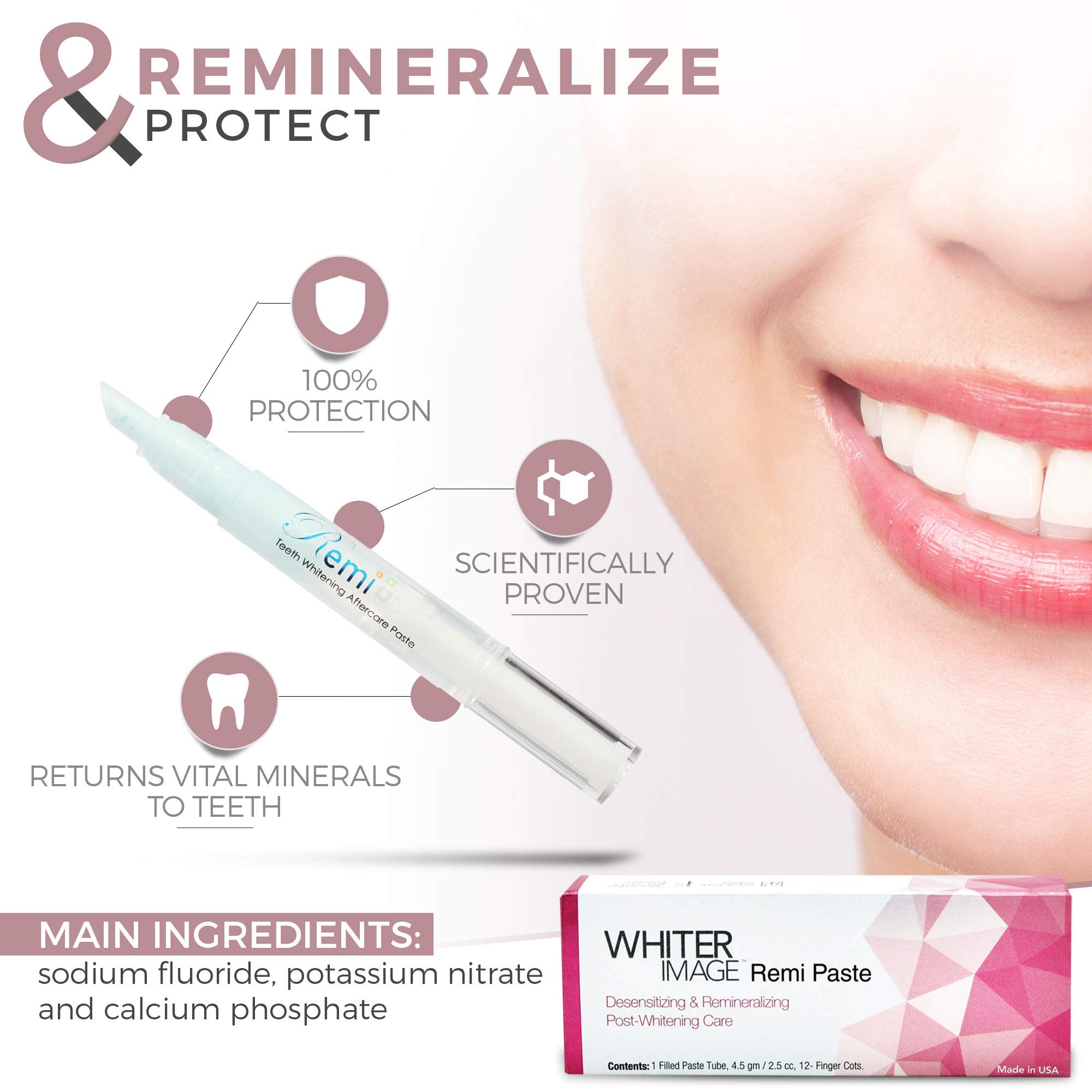Whiter Image Remi-Paste Desensitizing and Remineralizing Toothpaste Pen with Potassium Nitrate for Sensitive Teeth, Whitening Aftercare + Enamel Repair