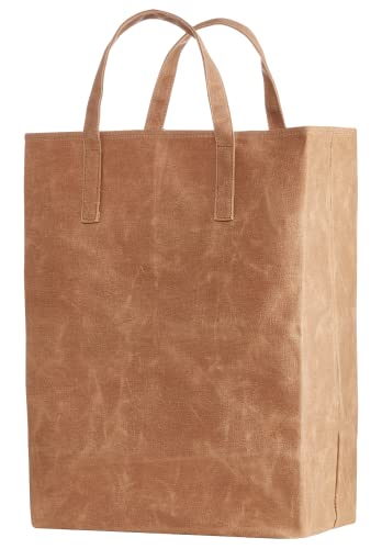 World's Strongest Grocery Bag, Handmade with Certified Organic Cotton and Hand Waxed with Beeswax, Foldable, Stiff Waxed Canvas Stands Up for Easy Filling, Plastic-Free, Reusable, GOTS, Large, Brown