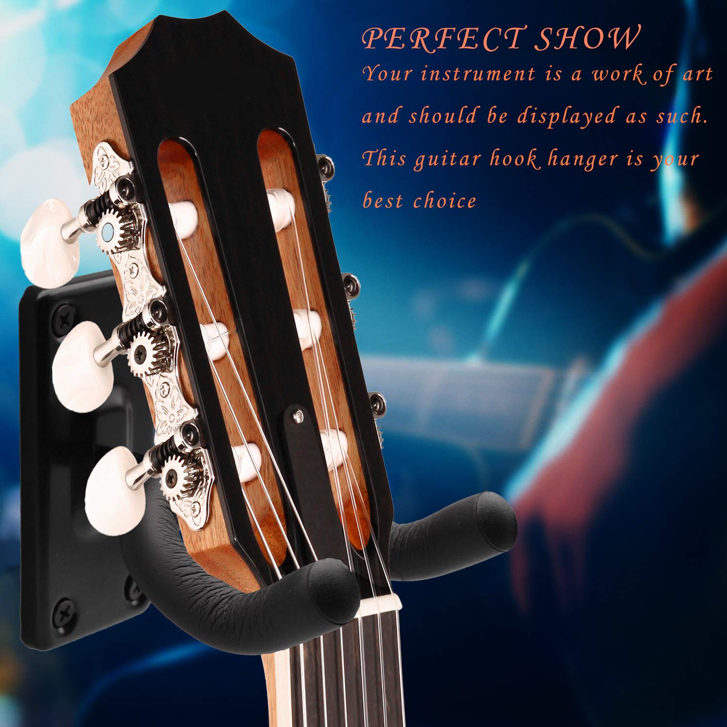 Guitar Wall Mount Guitar Wall Hooks Stand Guitar Display Hanger Suitable Fits Guitars, Bass, Mandolin, Banjo, Ukulele (2 Pack)