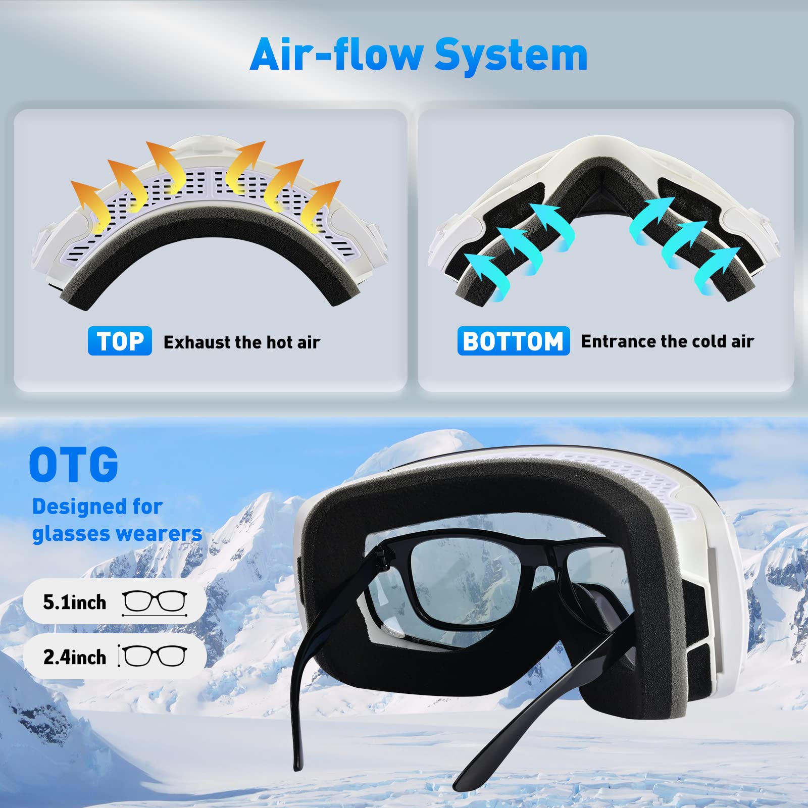 Beyoitz Ski Goggles OTG Snow Goggles Interchangeable Lens with UV Protection Snowboard Goggle for Men & Women Adults