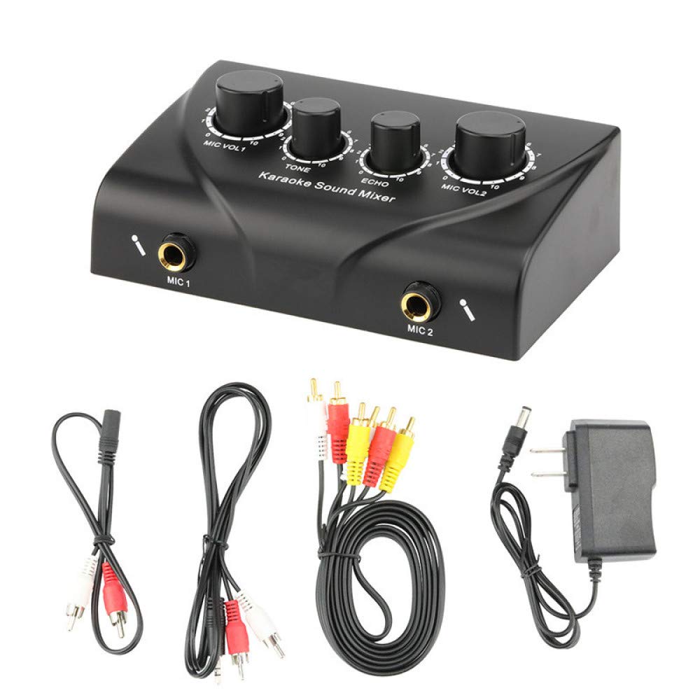 Baoer Karaoke Sound Mixer Audio System Dual Mic Input Portable Mini Digital Karaoke Machine Mixer for Family KTV Black