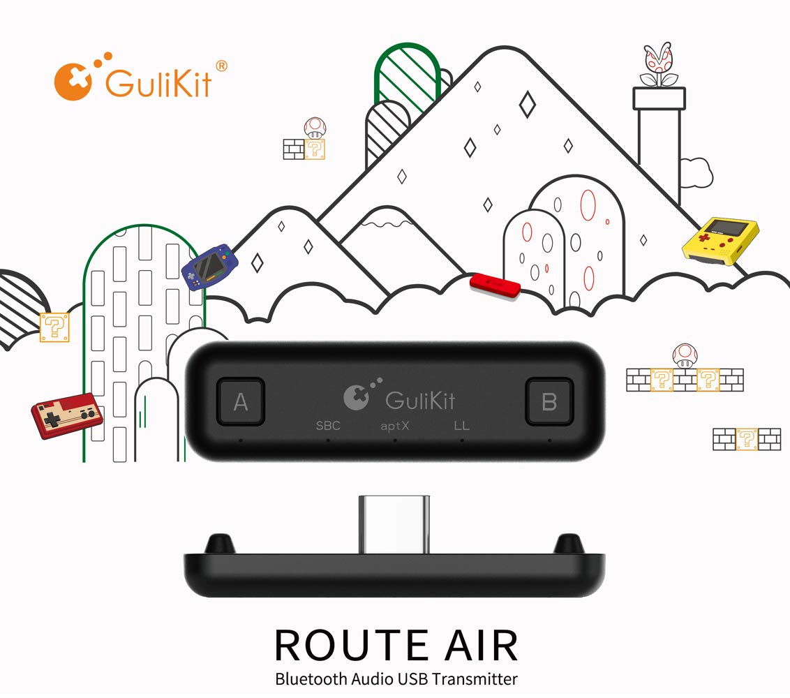 GuliKit Route Air Bluetooth Audio USB Adapter Transmitter for Nintendo Switch & Lite PS5 PS4, USB-C to A Wireless Connector, Easy to Connect with Airpods and All Bluetooth Speakers/Headphones(Black)