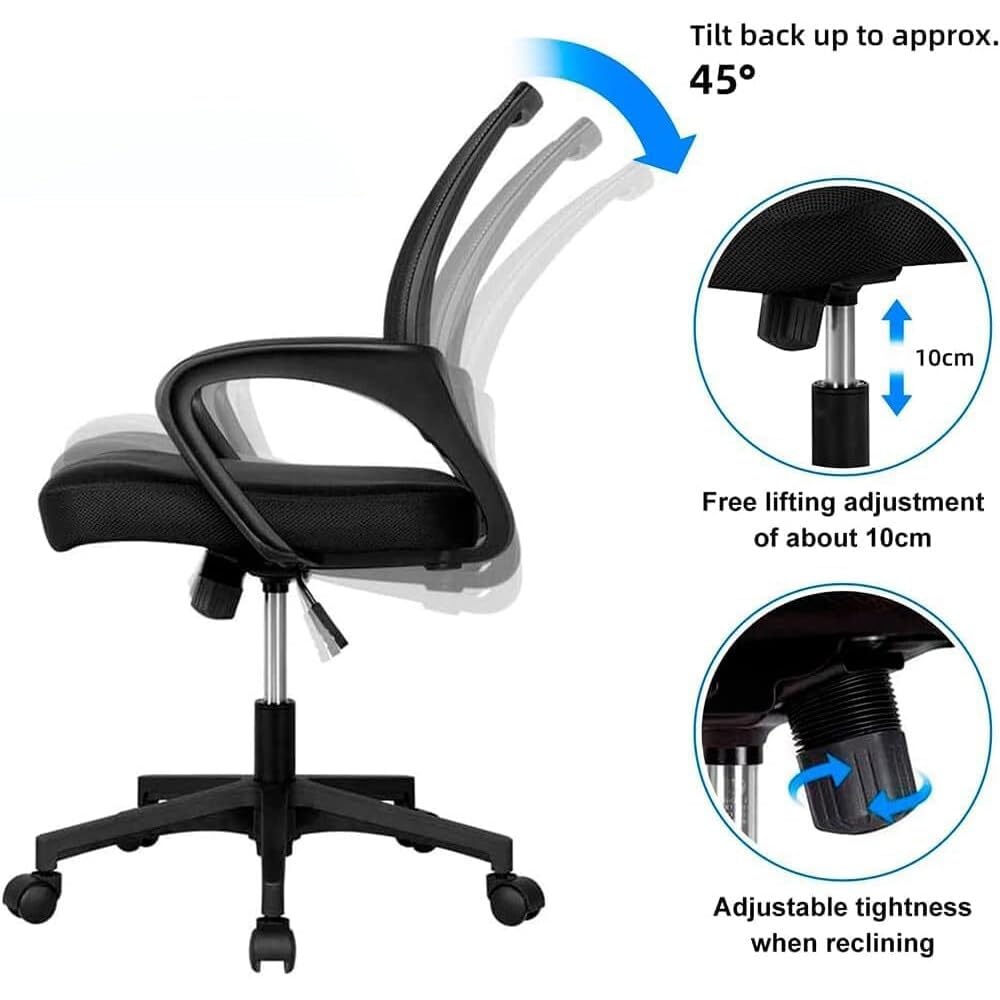 Black Classic Ergonomic Office Chair, Adjustable Support, Rolling Computer Chair, Study Chair
