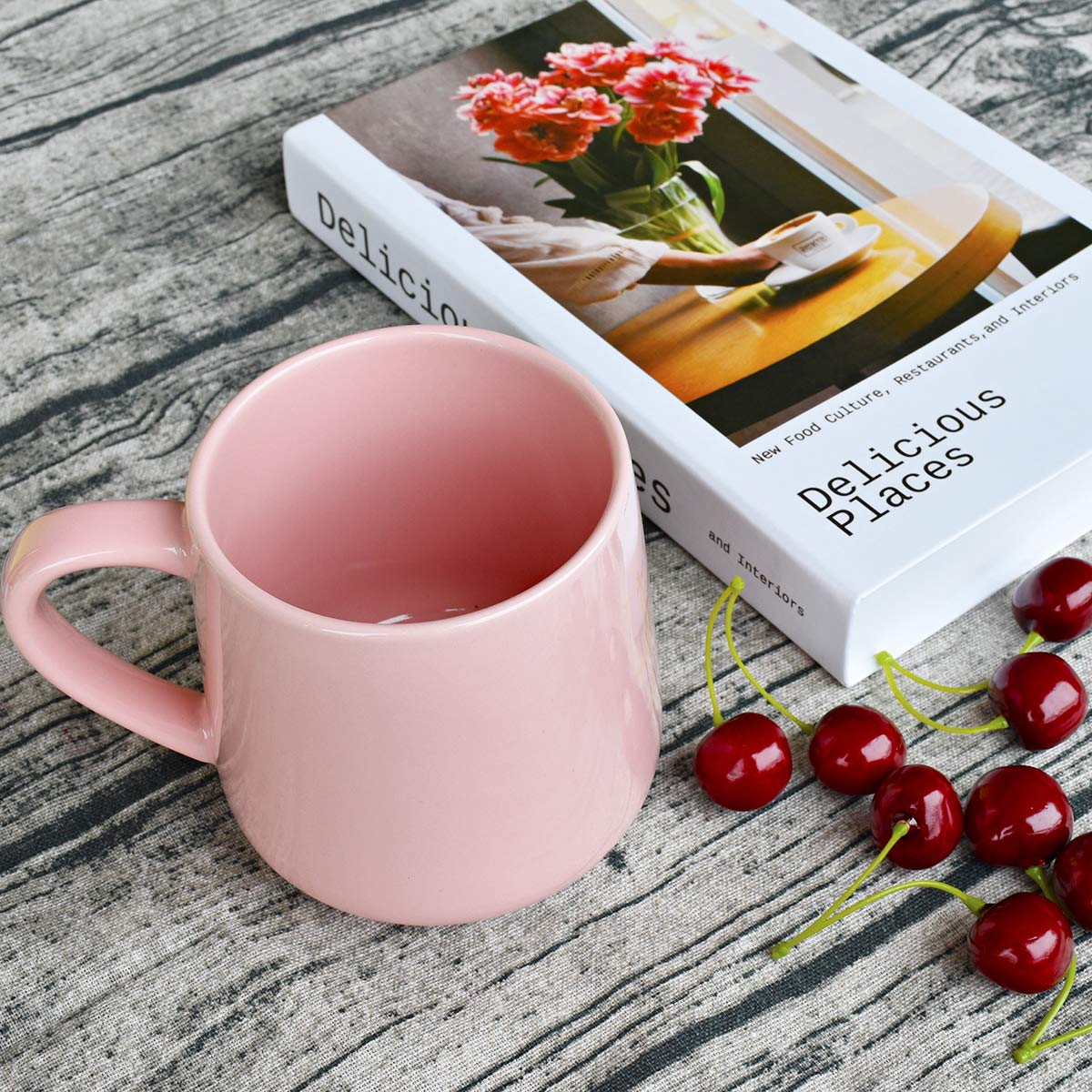 Bosmarlin Large Glossy Ceramic Coffee Mug, Pink Tea Cup for Office and Home, 18 oz, Suitable for Dishwasher and Microwave, 1 Pack (Pink)