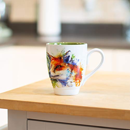 DEMDACO Fox Watercolor Green On White 12 Ounce Glossy Stoneware Mug With Handle