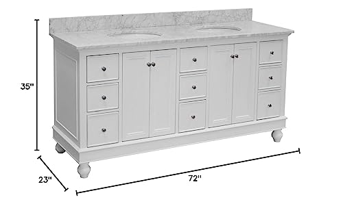 Kitchen Bath Collection Bella 72-inch Double Bathroom Vanity (White/Carrara): Includes White Cabinet with Authentic Italian Carrara Marble Countertop and White Ceramic Sinks