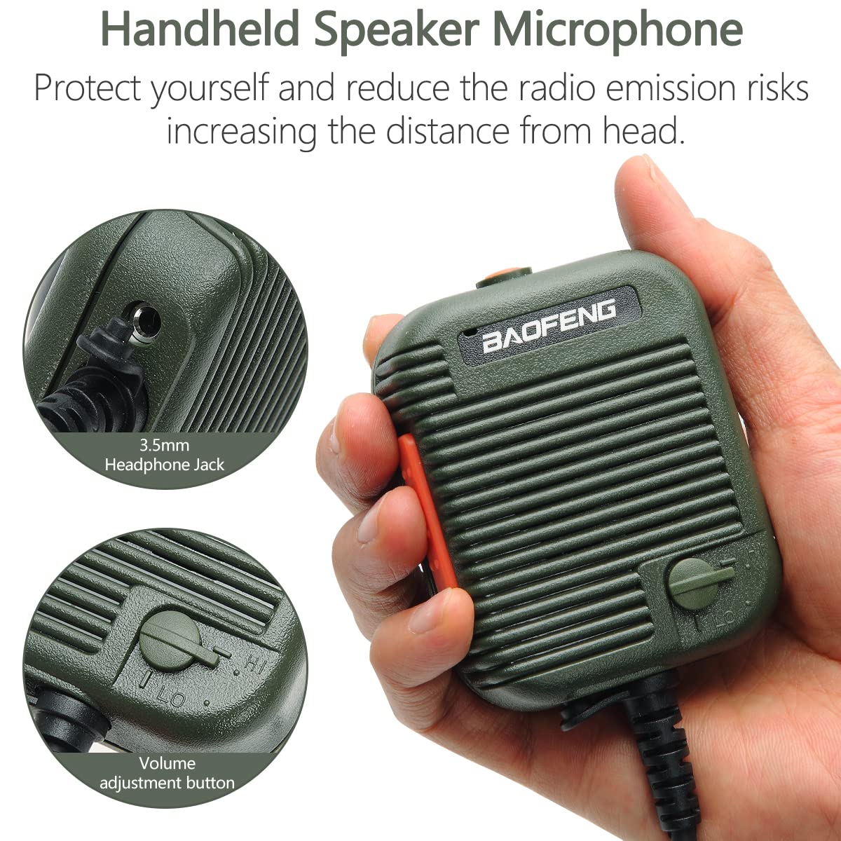 Baofeng AR-152 Tactical Speaker Mic Shoulder Microphone Volume Adjustable Military Grade Handheld Speaker for BaoFeng UV-5R UV-82 BF-888S RETEVIS TYT Pxton BTECH Kenwood Radios