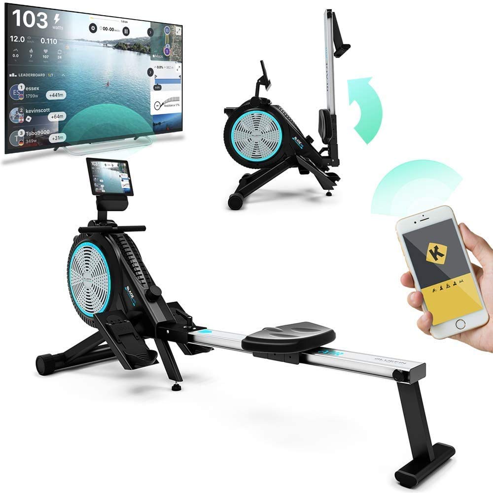 Bluefin Fitness Blade Air Rowing Machine | Home Use Foldable | Dual Magnetic + Air Resistance Rower | Kinomap | Live Video Streaming | Video Coaching & Training | LCD Digital Console | Smartphone App