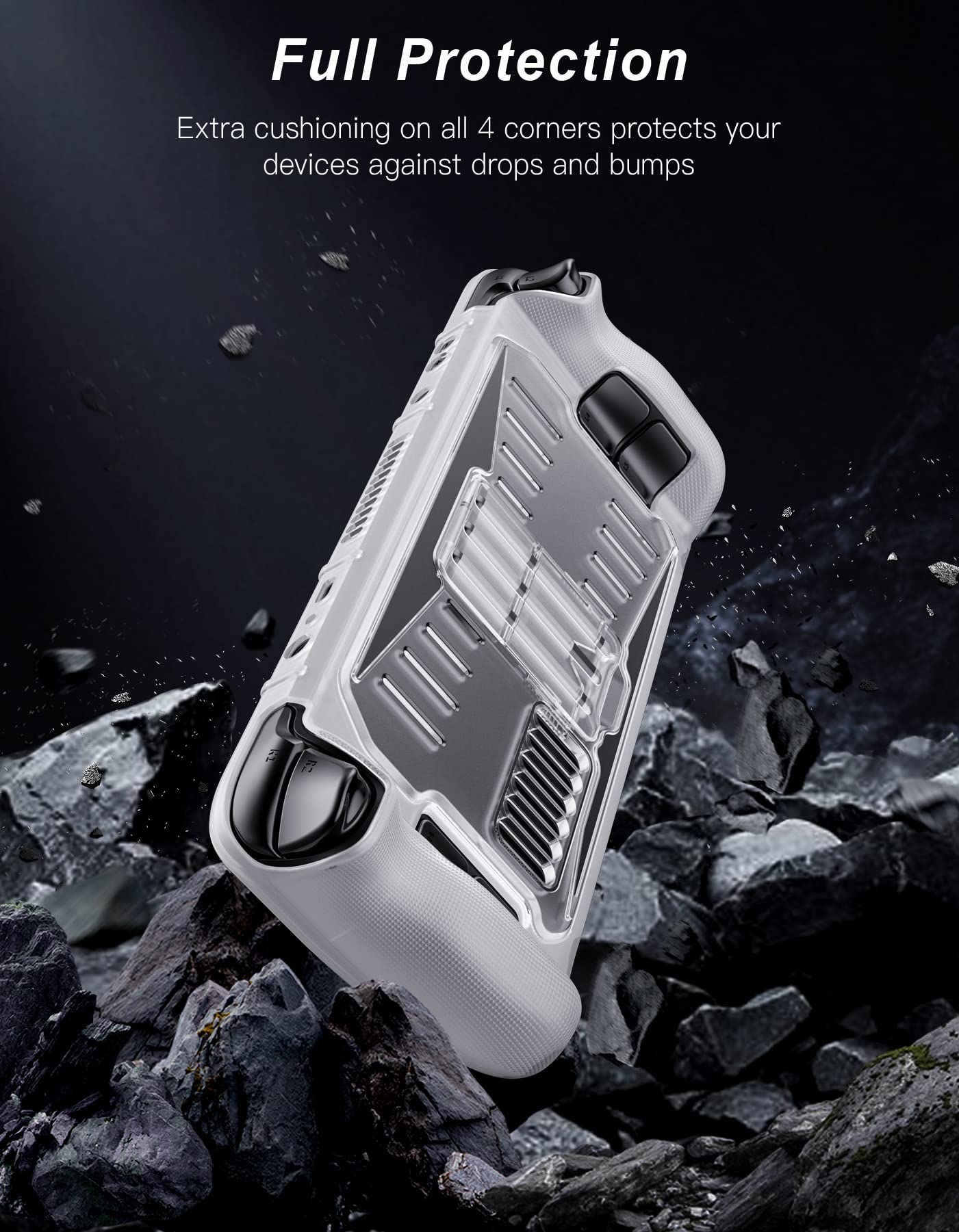 Benazcap Case for Steam Deck 2021/2022 (7 inch)/2023(7.4 inch) Release, Full Body TPU+PC Protective Case Cover with Kickstand, Shockproof Non-Slip Anti-Collision Accessories Skin for Steam Deck -Clear