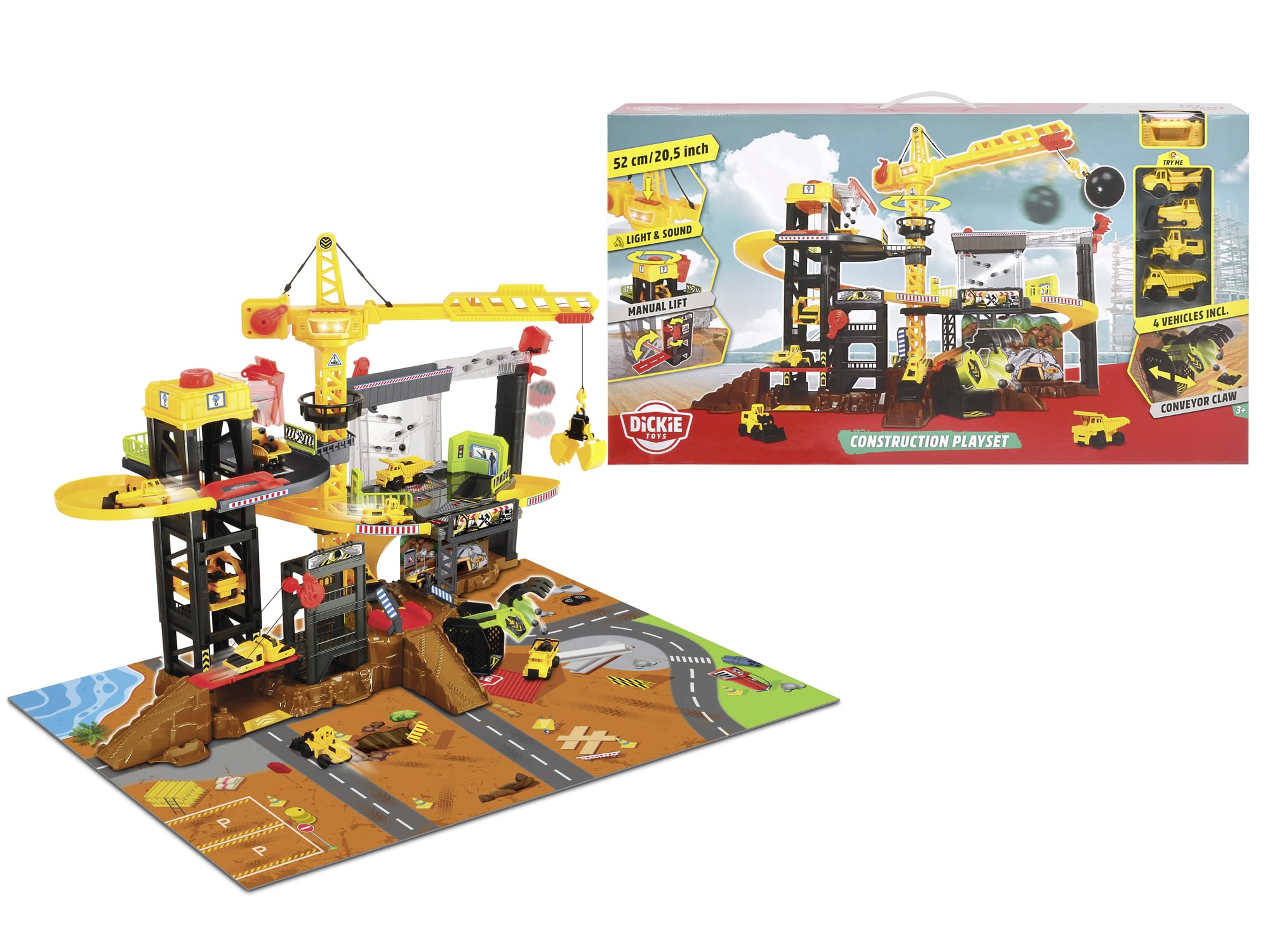 DICKIE TOYS Construction Playset with 4 Die-Cast Cars
