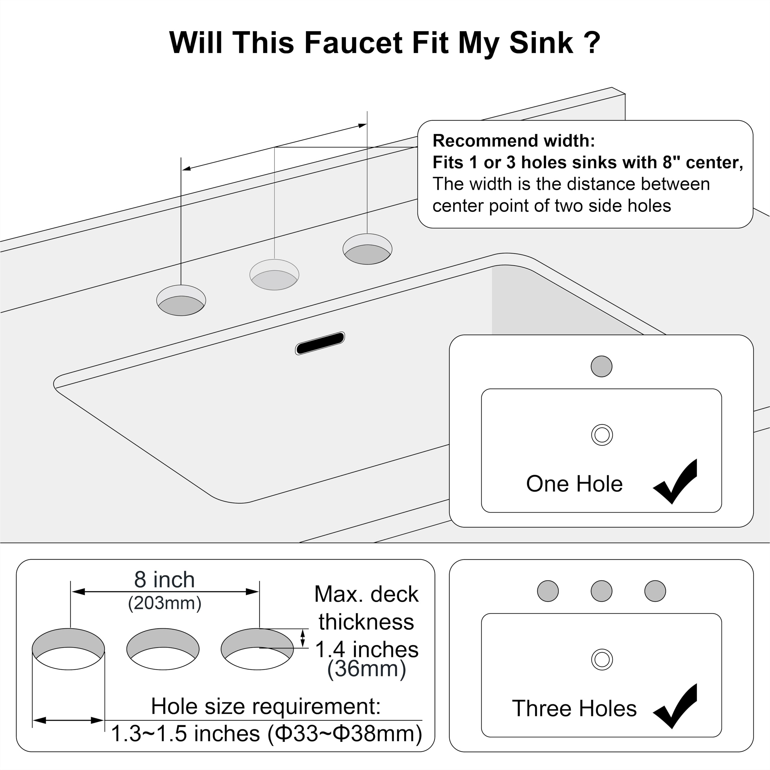 Derengge Kitchen Faucet,Single Handle Pull Down Kitchen Sink Faucet with Deck Plate for Bar,Farmhouse,Camper, Laundry, Rv,1 Hole or 3 Hole Installation,Matte Black Finished,FK-258-MT