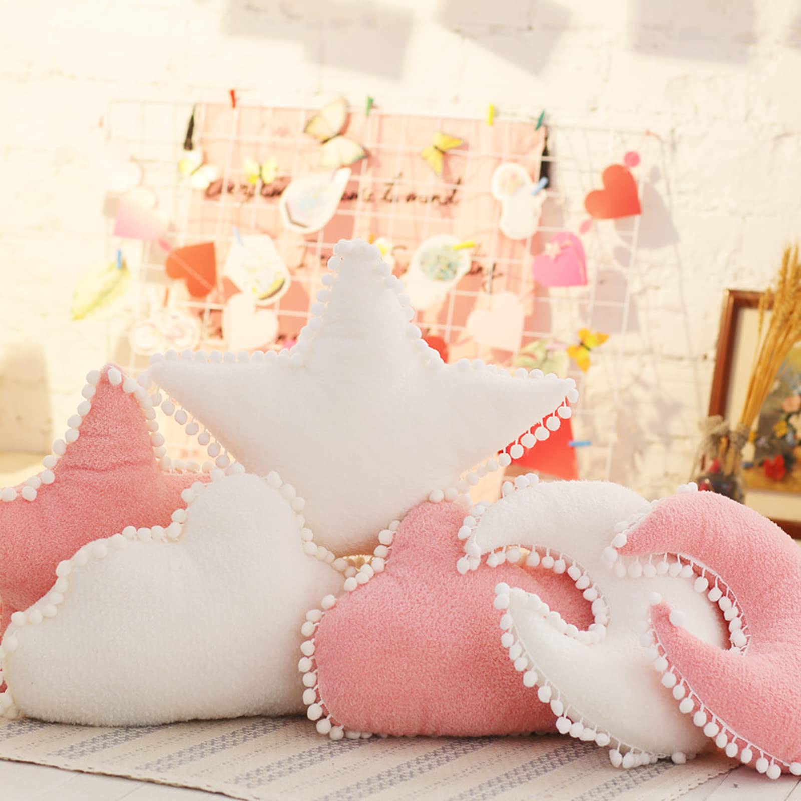 elfishgo Creative Star Moon and Cloud Plush Pillows Stuffed Toys (White, Star)