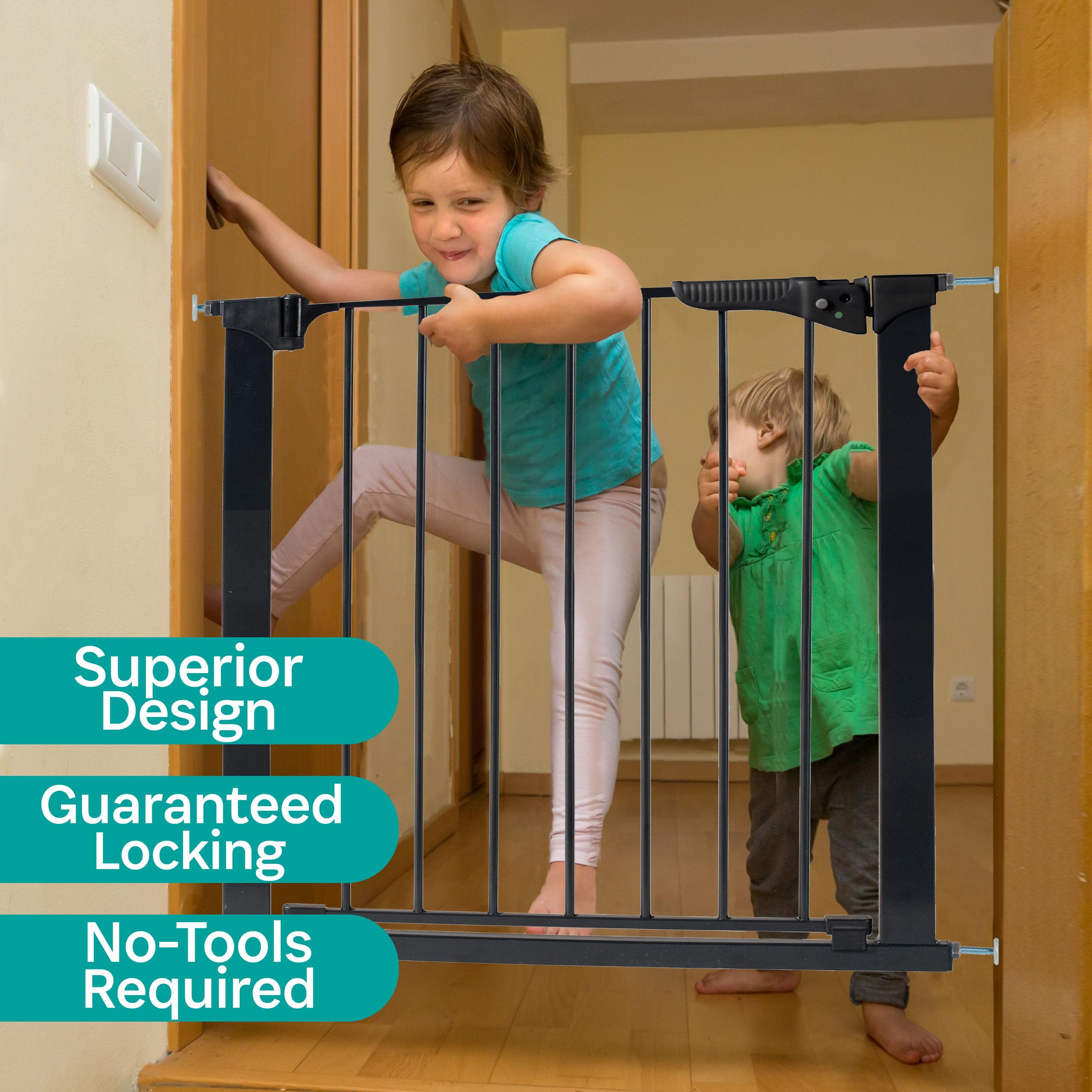 KidCo Gateway Baby Pressure Gate - No Tools or Wall Cups Required - Auto Close Magnet-Lock & Stay Open Safety Gate - G1101, Black